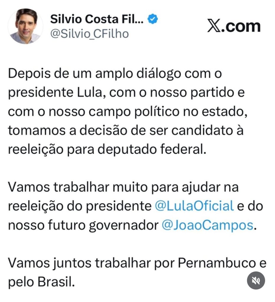 Silvio Costa Filho confirma candidatura à reeleição e reforça apoio a ...